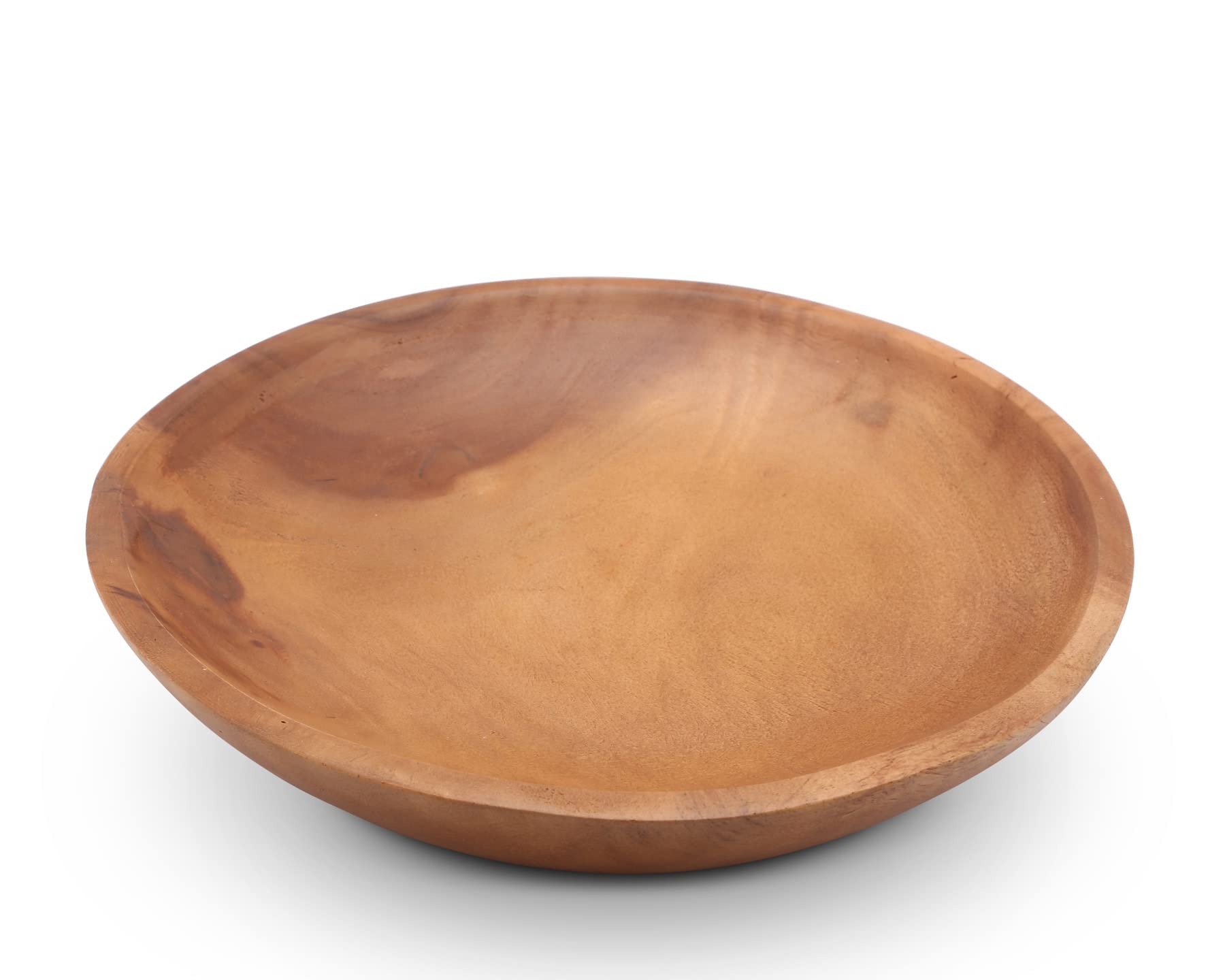 Arthur Court Acacia Wood Serving Bowl for Fruits or Salads Calabash Round Shape Style Tall 12 inch Diameter x 2.5 inch Tall Wooden Single Bowl