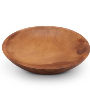 Arthur Court Acacia Wood Serving Bowl for Fruits or Salads Calabash Round Shape Style Tall 12 inch Diameter x 2.5 inch Tall Wooden Single Bowl