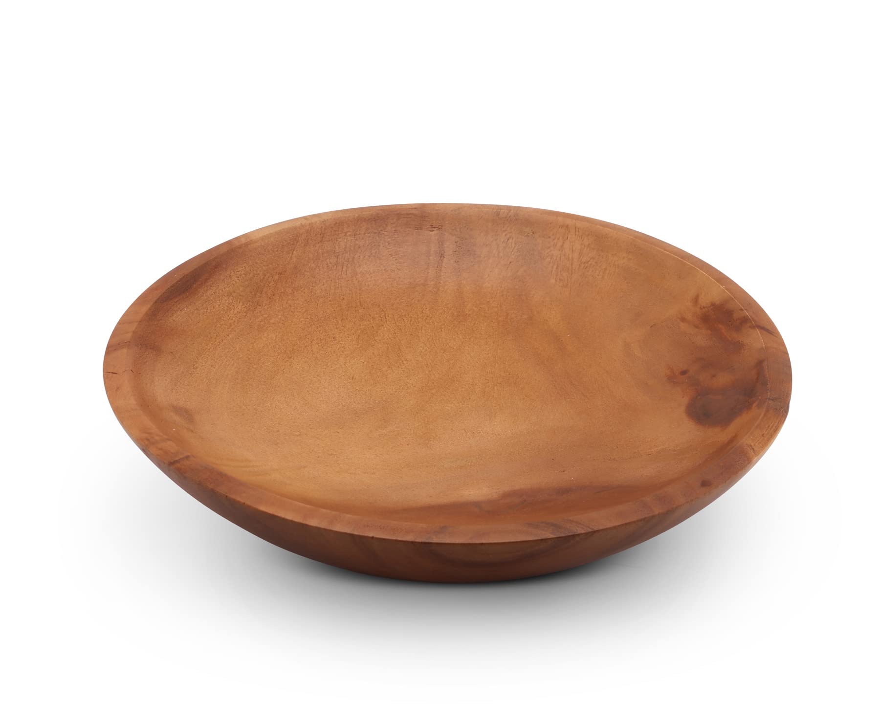 Arthur Court Acacia Wood Serving Bowl for Fruits or Salads Calabash Round Shape Style Tall 12 inch Diameter x 2.5 inch Tall Wooden Single Bowl