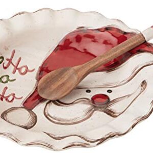 Mud Pie Santa Farm Salad Bowl, 2 Piece Set, White, 46000178, tray 3" x 13" | spoon 12"