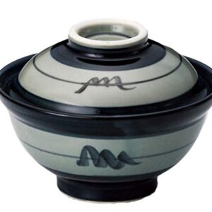 Japanese 6.1 Inches Diameter Porcelain Mashiko Sansui Donburi Ramen Noodle Soup Rice Bowl with Lid Grey M51914