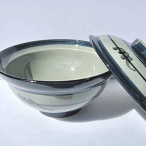 Japanese 6.1 Inches Diameter Porcelain Mashiko Sansui Donburi Ramen Noodle Soup Rice Bowl with Lid Grey M51914