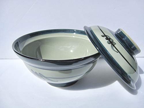 Japanese 6.1 Inches Diameter Porcelain Mashiko Sansui Donburi Ramen Noodle Soup Rice Bowl with Lid Grey M51914