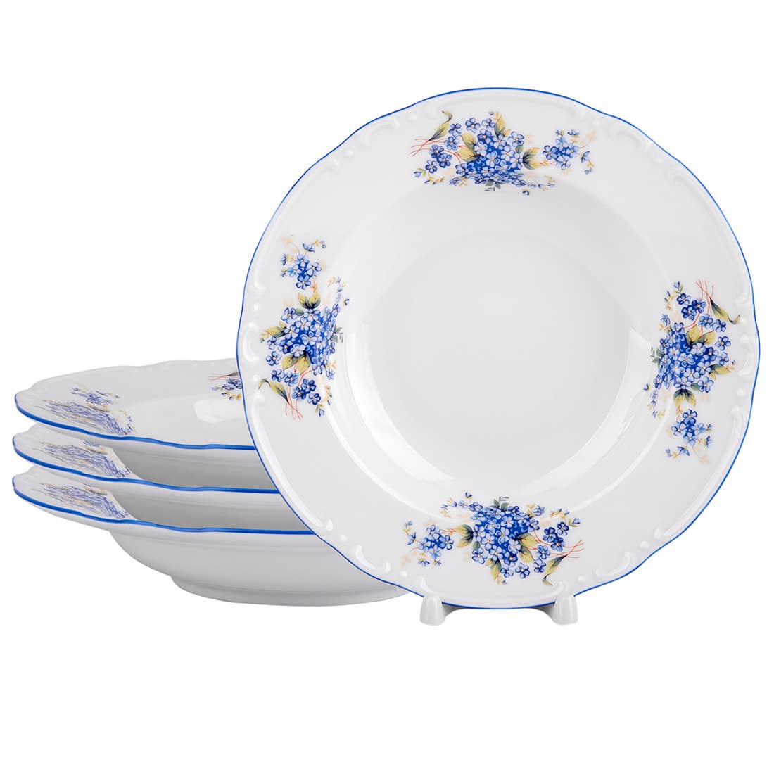 THUN Deep Plate Pasta Bowl Dinnerware Forget-Me-Nots Porcelain Soup Plates Set of 4 Dinner Plate Serving Plate 9.06" (23 cm) Soup Bowl