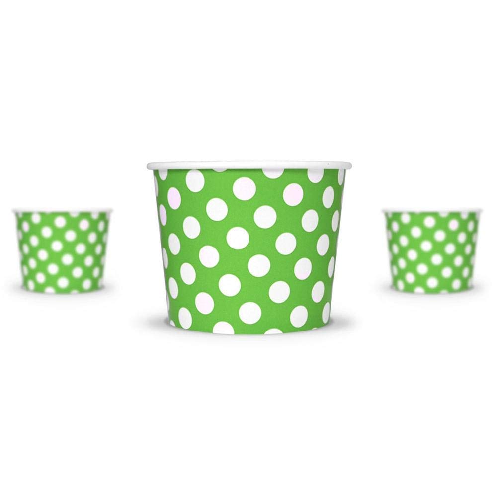 UNIQ [1,000 Count Green Polka Dot Disposable Ice Cream Bowls - 12 oz Paper Ice Cream Cups Disposable - Perfect For Hot or Cold Foods! - Ice Cream Bar Supplies Frozen Dessert Supplies