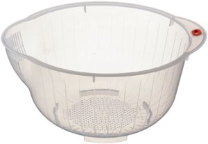 inomata japanese rice washing bowl with side and bottom drainers, clear 2 pack