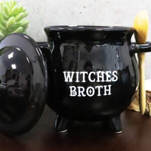 Ebros Ceramic Wicca Hocus Pocus Witch Black Cauldron Magical Witches Broth Dipping Or Condiment Bowl Or As Large Mug 18oz With Broom Spoon Serveware Set Halloween Party Hosting Accent