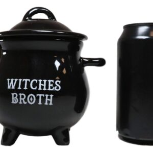 Ebros Ceramic Wicca Hocus Pocus Witch Black Cauldron Magical Witches Broth Dipping Or Condiment Bowl Or As Large Mug 18oz With Broom Spoon Serveware Set Halloween Party Hosting Accent