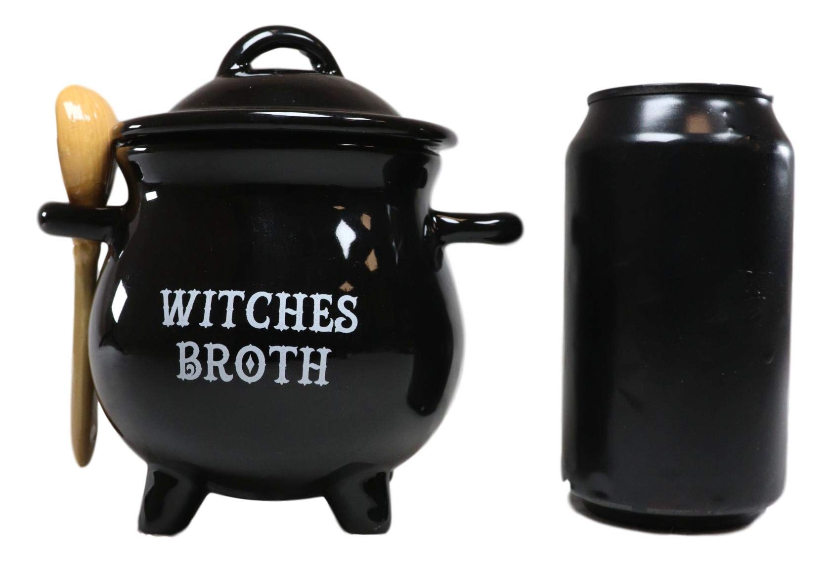 Ebros Ceramic Wicca Hocus Pocus Witch Black Cauldron Magical Witches Broth Dipping Or Condiment Bowl Or As Large Mug 18oz With Broom Spoon Serveware Set Halloween Party Hosting Accent