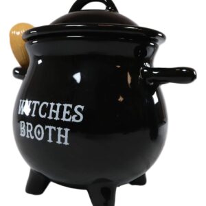 Ebros Ceramic Wicca Hocus Pocus Witch Black Cauldron Magical Witches Broth Dipping Or Condiment Bowl Or As Large Mug 18oz With Broom Spoon Serveware Set Halloween Party Hosting Accent