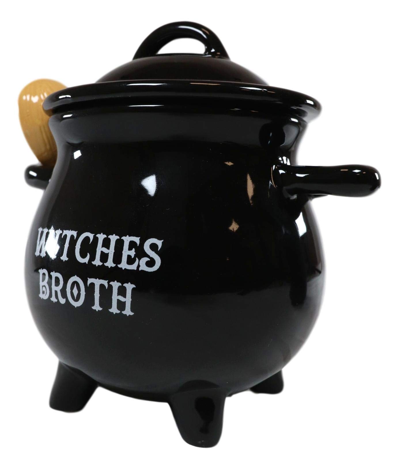 Ebros Ceramic Wicca Hocus Pocus Witch Black Cauldron Magical Witches Broth Dipping Or Condiment Bowl Or As Large Mug 18oz With Broom Spoon Serveware Set Halloween Party Hosting Accent