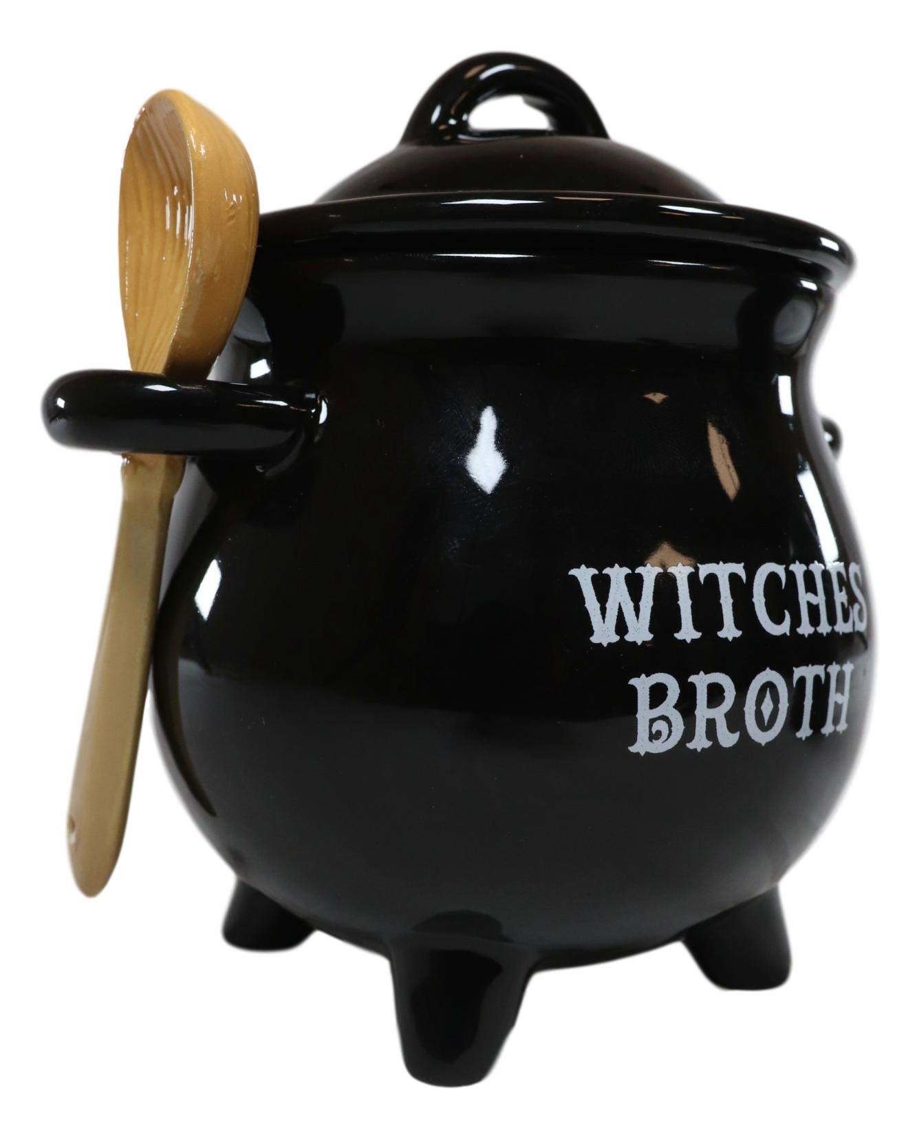 Ebros Ceramic Wicca Hocus Pocus Witch Black Cauldron Magical Witches Broth Dipping Or Condiment Bowl Or As Large Mug 18oz With Broom Spoon Serveware Set Halloween Party Hosting Accent