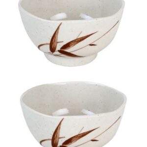 JapanBargain 2403, Set of 2 Japanese Style Soup Bowl Miso Soup Bowl Rice Bowl Snack Bowl Dessert Bowl Appetizer Bowl Salad Bowl, Beige Reed, 10 oz