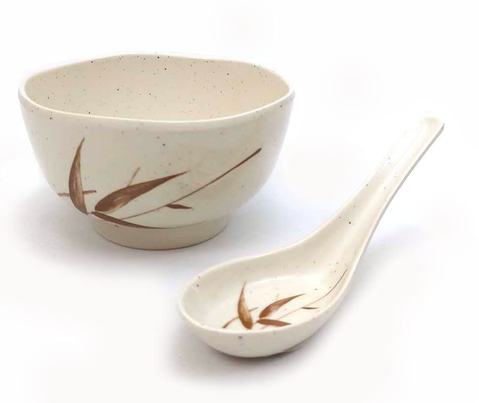 JapanBargain 2403, Set of 2 Japanese Style Soup Bowl Miso Soup Bowl Rice Bowl Snack Bowl Dessert Bowl Appetizer Bowl Salad Bowl, Beige Reed, 10 oz