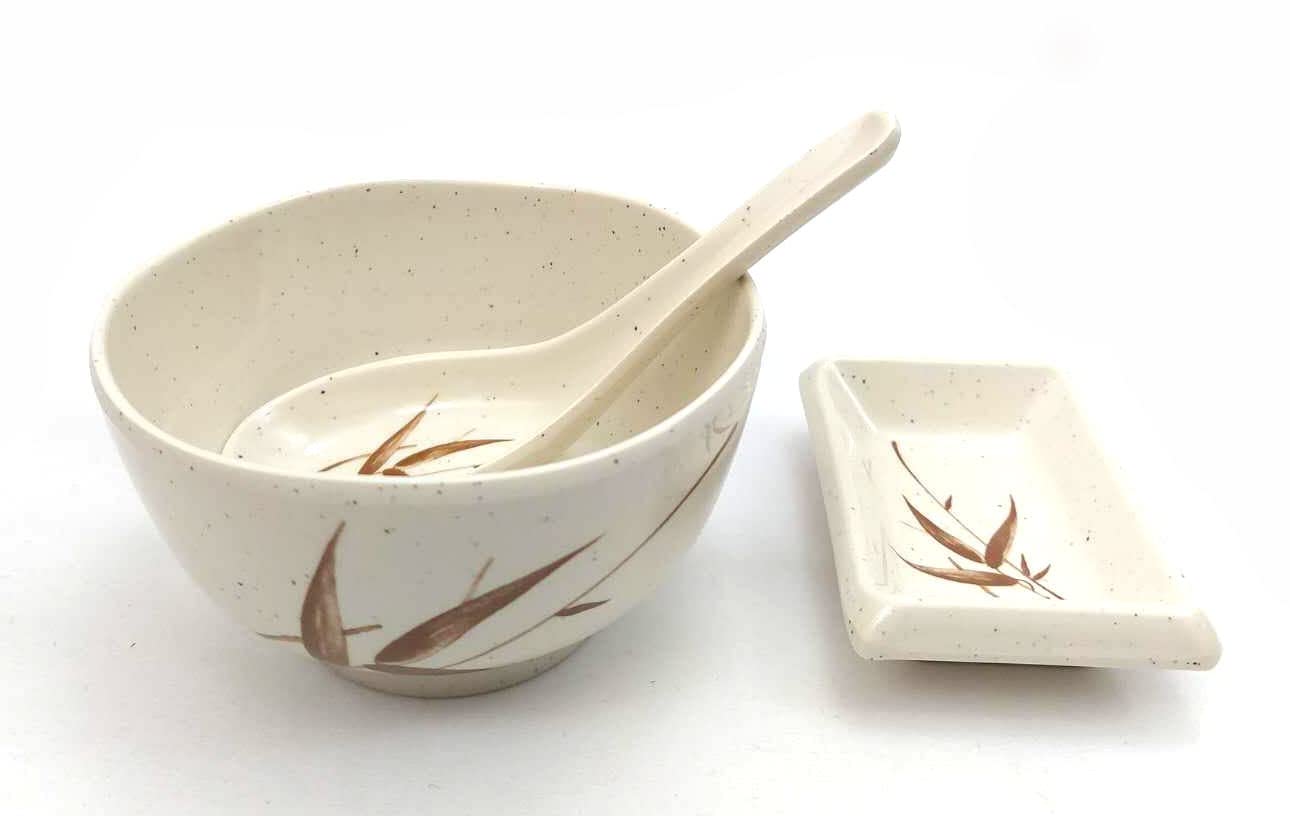 JapanBargain 2403, Set of 2 Japanese Style Soup Bowl Miso Soup Bowl Rice Bowl Snack Bowl Dessert Bowl Appetizer Bowl Salad Bowl, Beige Reed, 10 oz