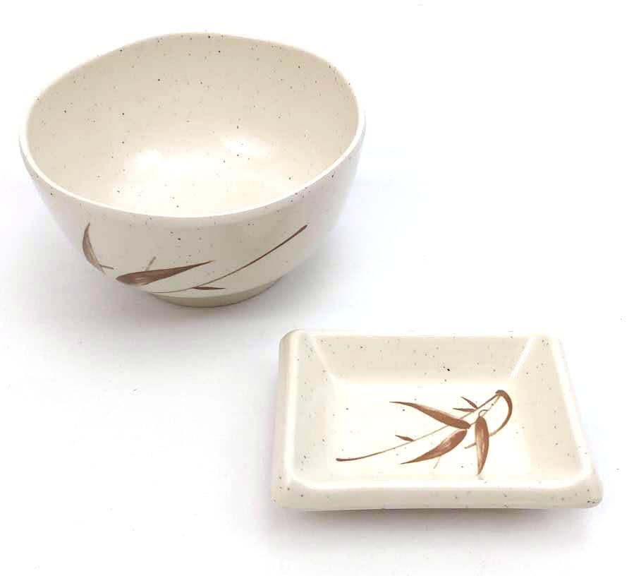 JapanBargain 2403, Set of 2 Japanese Style Soup Bowl Miso Soup Bowl Rice Bowl Snack Bowl Dessert Bowl Appetizer Bowl Salad Bowl, Beige Reed, 10 oz