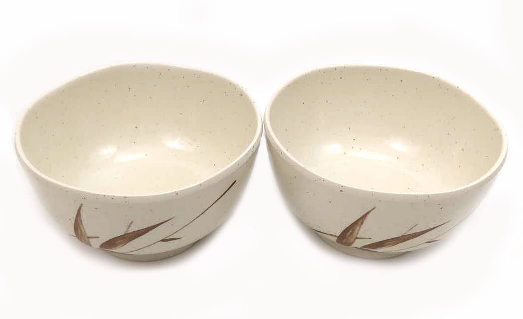 JapanBargain 2403, Set of 2 Japanese Style Soup Bowl Miso Soup Bowl Rice Bowl Snack Bowl Dessert Bowl Appetizer Bowl Salad Bowl, Beige Reed, 10 oz