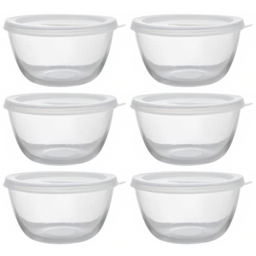 ACHED 5-inch Clear Glass Bowls with Plastic Lid, Perfect for preparing ingredients, serving desserts, dips, soups, salads, cereal, candy dishes, and nut bowls - Set of 6