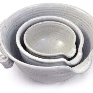 Modern Artisans American Made Stoneware Pottery Batter Bowls, 3-Piece Nesting Set, Classic All-White Glaze