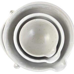 Modern Artisans American Made Stoneware Pottery Batter Bowls, 3-Piece Nesting Set, Classic All-White Glaze