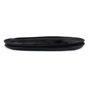 roro Handmade Ceramic Stoneware 11-Inch Glossy Black Oval Plate - for Serving Salads, Charcuterie, Bruschetta, Appetizers & Gourmet Dishes