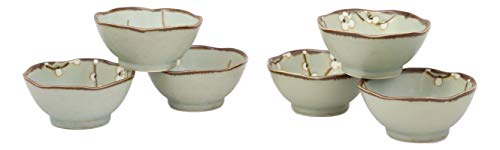 Ebros Gift Made In Japan 3.75" Diameter Light Blue Plum Set of 6 Irregular Flared Bowls With Sakura Cherry Blossoms Design 7 oz Ice Cream Miso Soup Salad Rice Bowl Kitchen Dining Restaurant Supply