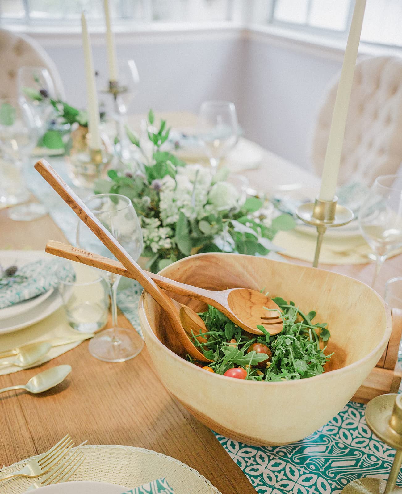 Kasih Co-op Large Suar Wood Salad Bowl Made of One Solid Wood 12" x 10" x 7"