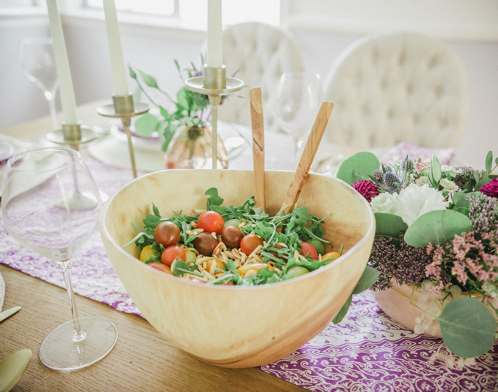 Kasih Co-op Large Suar Wood Salad Bowl Made of One Solid Wood 12" x 10" x 7"