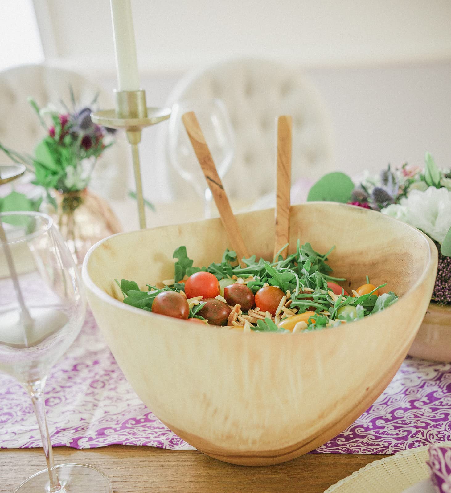 Kasih Co-op Large Suar Wood Salad Bowl Made of One Solid Wood 12" x 10" x 7"