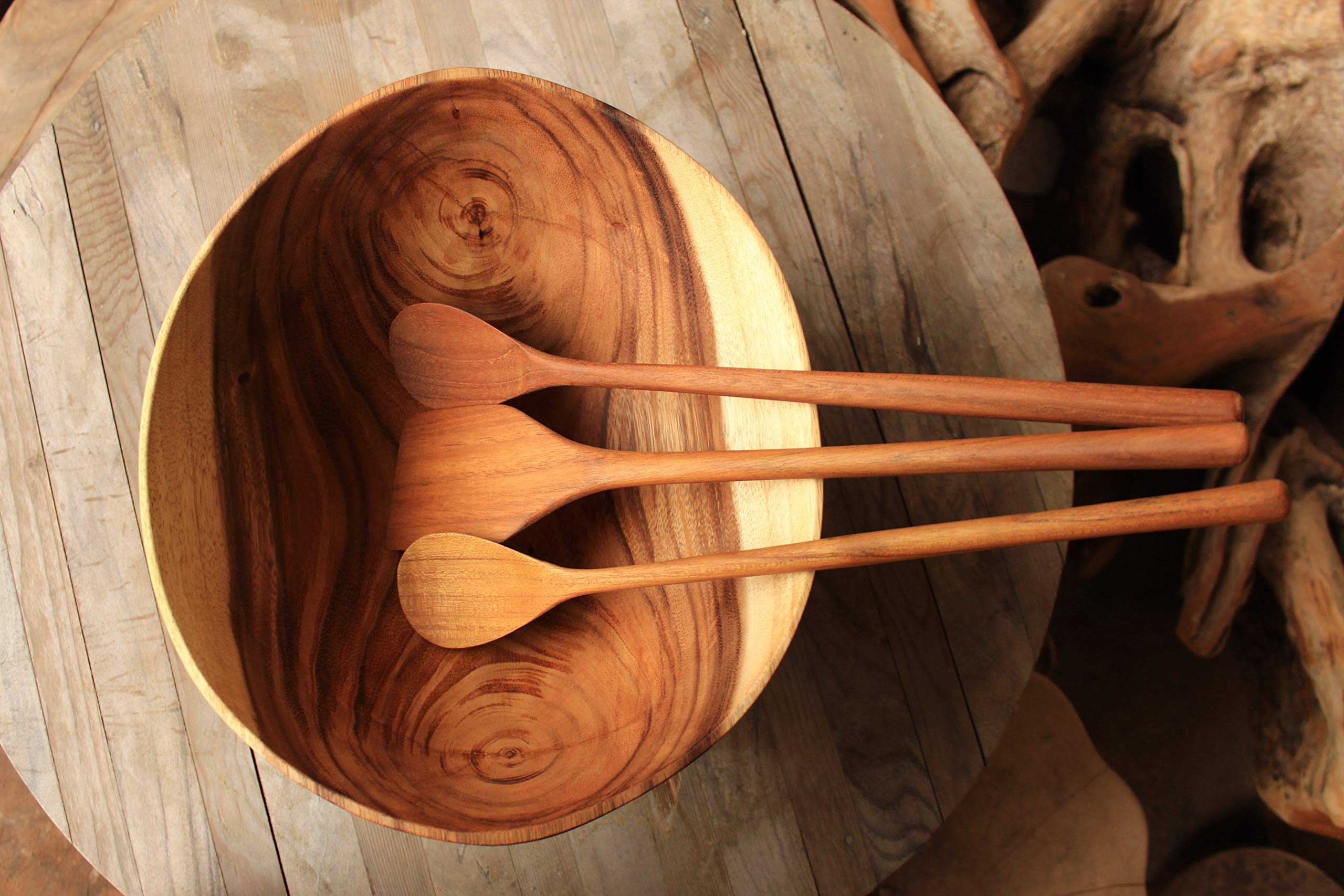 Kasih Co-op Large Suar Wood Salad Bowl Made of One Solid Wood 12" x 10" x 7"