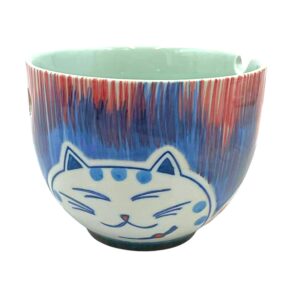 Donburi Bowl and Chopstick Set with Cat Design, Ceramic Bowls for Ramen, Noodles, and Rice, Made in Japan, Set of 4, 5 Inches