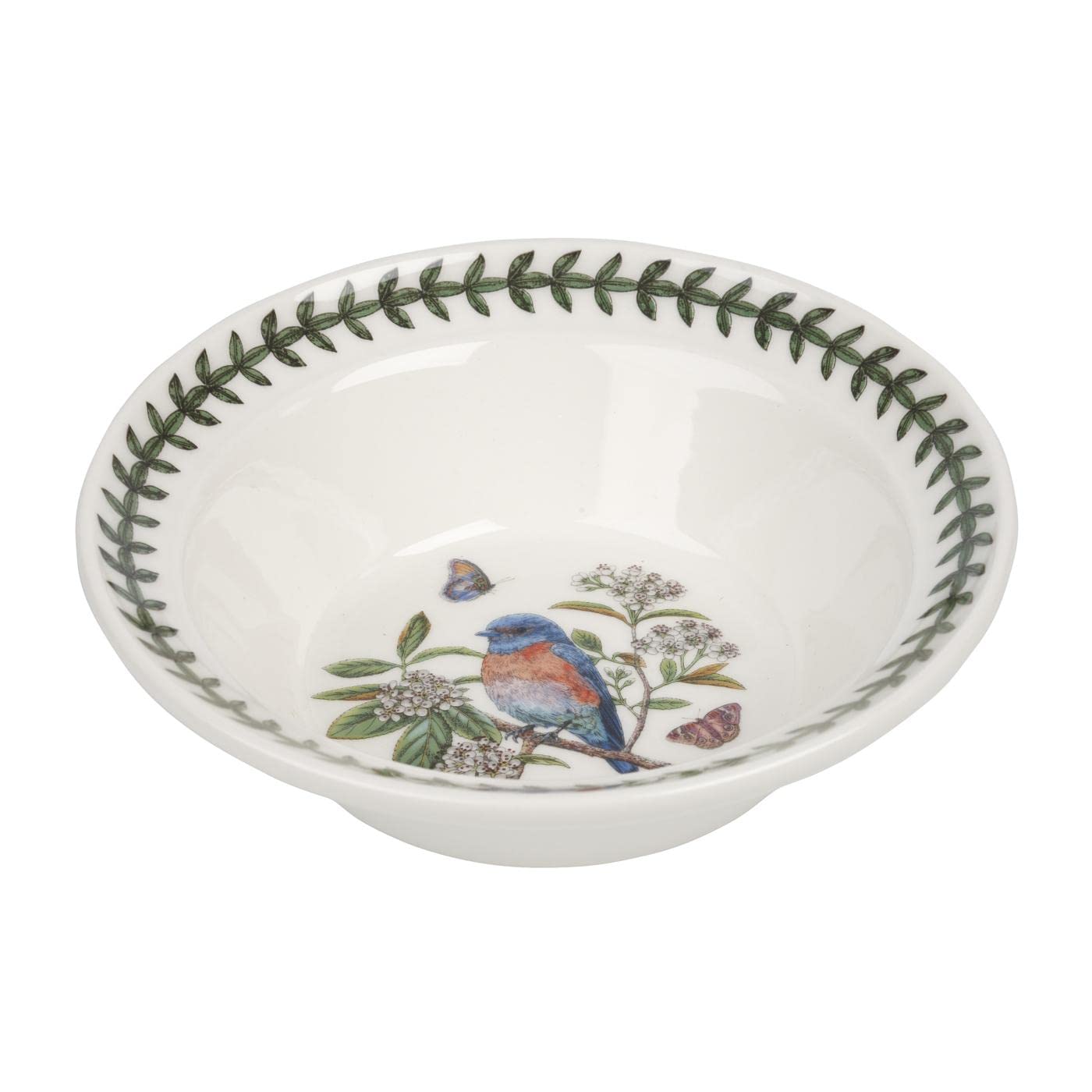 Portmeirion Botanic Gardens Birds Individual Oatmeal or Soup Bowl | 6.5 Inch Bowl with Western Bluebird Motif | made of Fine Earthenware | Dishwasher and Microwave Safe | Made in England