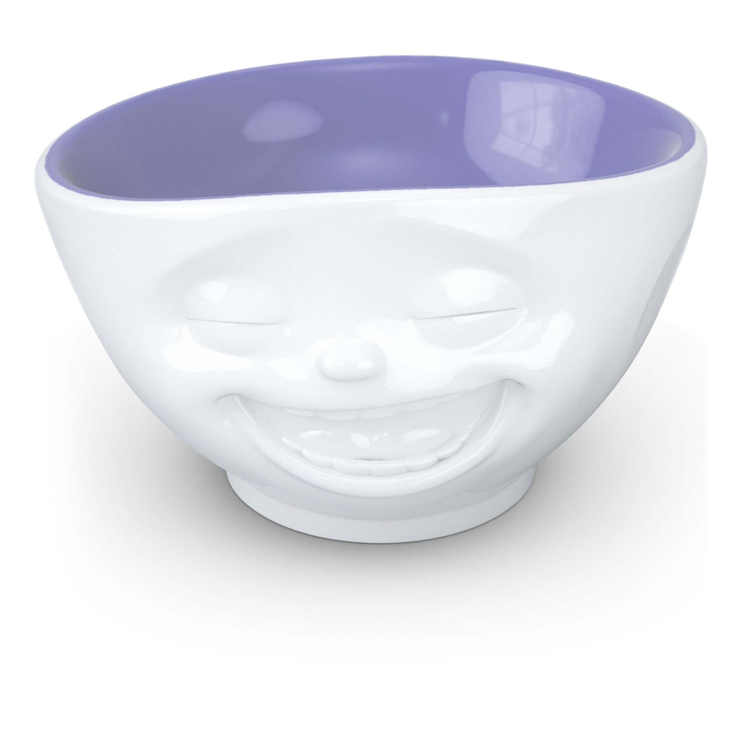 FIFTYEIGHT PRODUCTS TASSEN Porcelain Bowl, Laughing Face Edition, 16 oz. White Outside, Lavender Color Inside (Single Bowl)