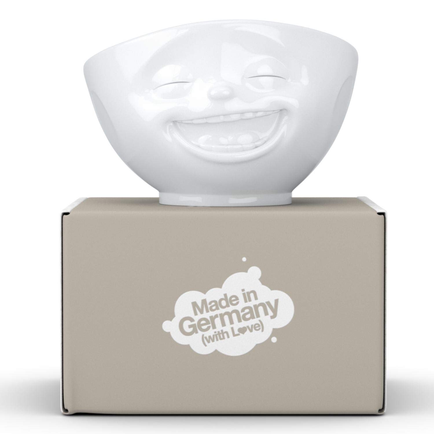 FIFTYEIGHT PRODUCTS TASSEN Porcelain Bowl, Laughing Face Edition, 16 oz. White Outside, Lavender Color Inside (Single Bowl)