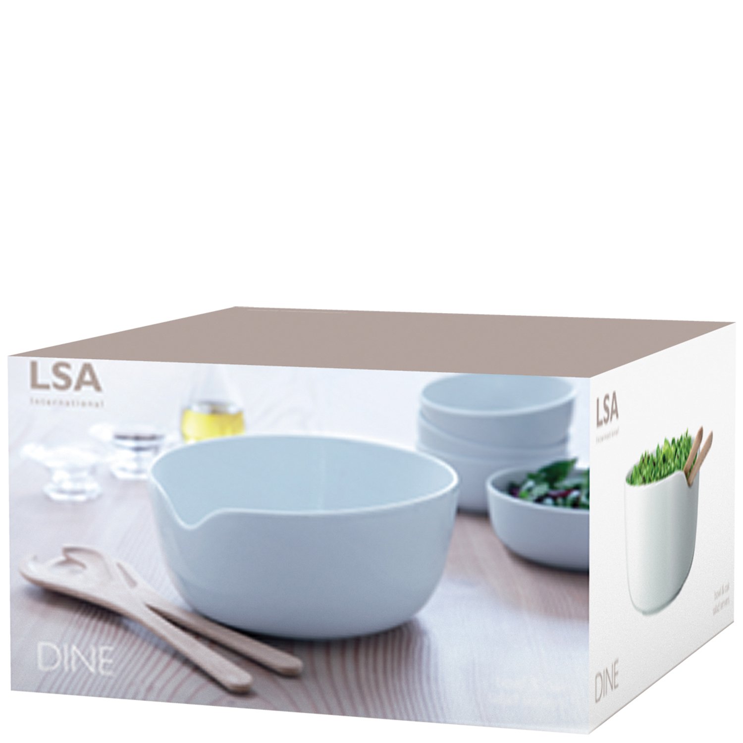 LSA International Dine Bowl & Oak Servers O9.5in, 9.5", White