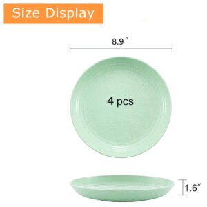 Dinner Plates 8.9 Inch, Dessert, Salad, Fruit, Snack Plate Set, Plastic Dinnerware Set, Plastic Plates, Microwavable Dinner Plates Sets for 4, Cereal Wheat Straw Microwave Safe Dinnerware, Dishes Set