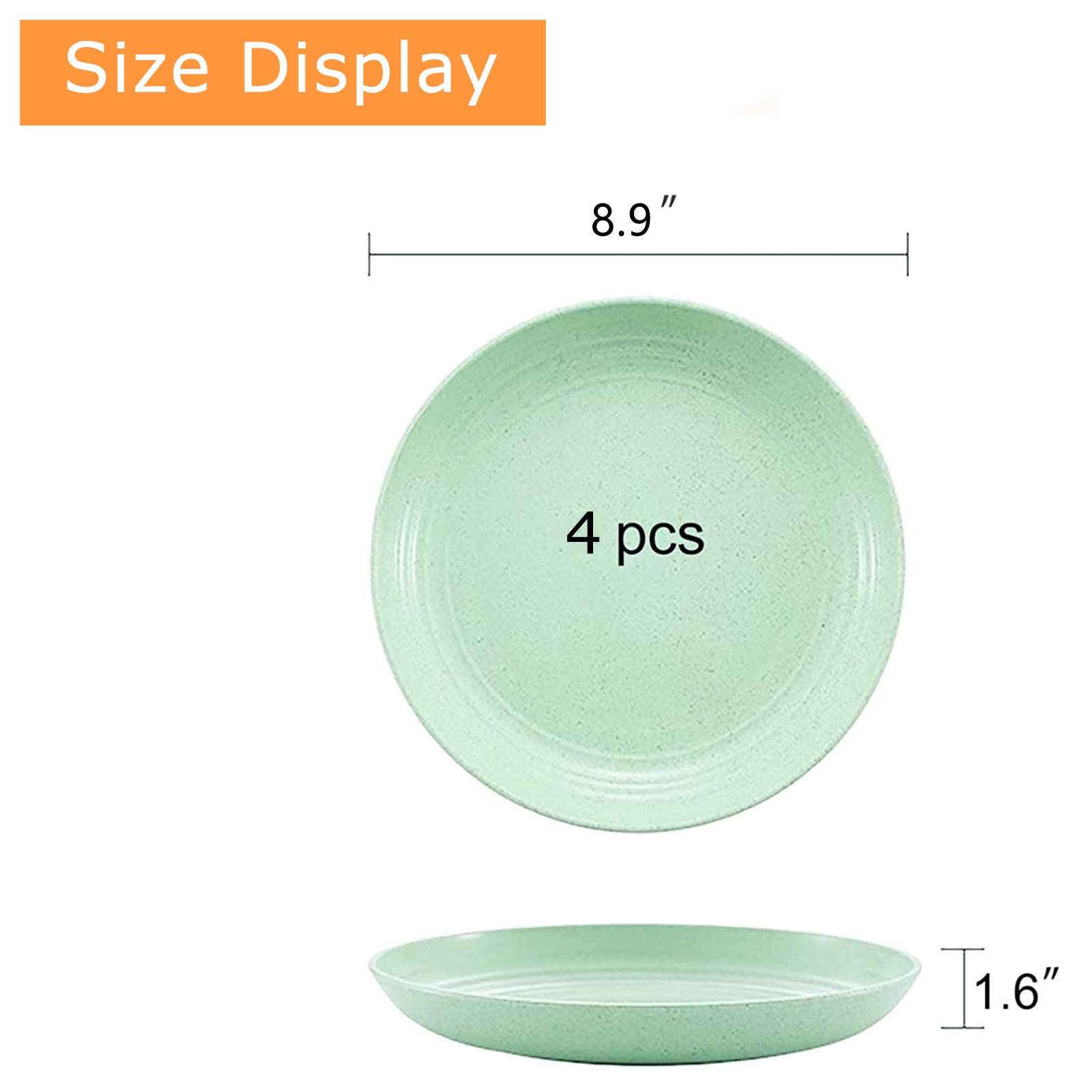 Dinner Plates 8.9 Inch, Dessert, Salad, Fruit, Snack Plate Set, Plastic Dinnerware Set, Plastic Plates, Microwavable Dinner Plates Sets for 4, Cereal Wheat Straw Microwave Safe Dinnerware, Dishes Set