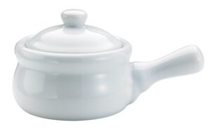 hic kitchen french onion soup crock set with lids, fine white porcelain, 14-ounce, set of 4