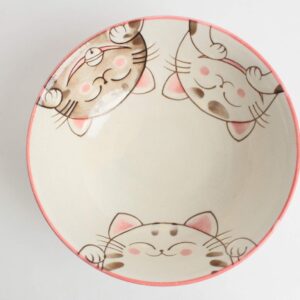 Mino ware Japanese Pair Ramen Noodle Donburi Bowl Smiling Cats Blue & Pink Set made in Japan (Japan Import) MIG001