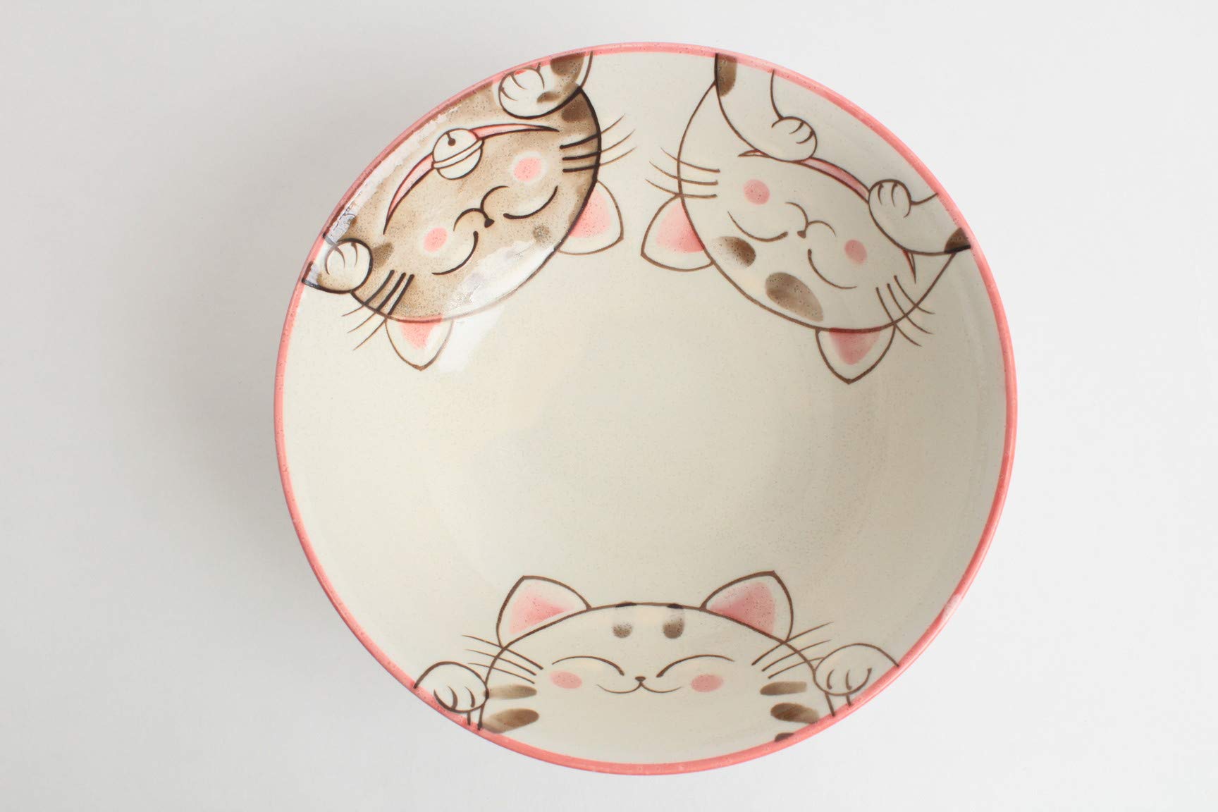 Mino ware Japanese Pair Ramen Noodle Donburi Bowl Smiling Cats Blue & Pink Set made in Japan (Japan Import) MIG001