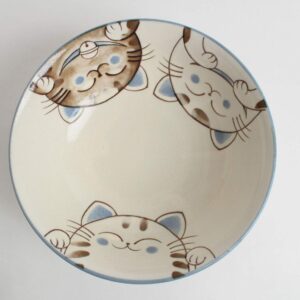 Mino ware Japanese Pair Ramen Noodle Donburi Bowl Smiling Cats Blue & Pink Set made in Japan (Japan Import) MIG001