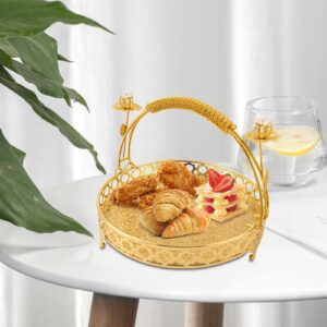 Gralara European Style Serving Tray Cupcake Dessert Party Display Dried Food Tray Organizer Metal Decorative Storage Fruit Bowl for Centerpiece, Aureate