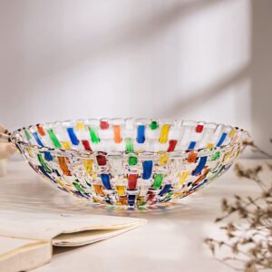 Hand Painted Glass Crystal Salad & Fruit Bowl Colorful Platter Tray Dish Woven Serving Bowl for Fruit Kitchen Dining Fruit Dessert Snack