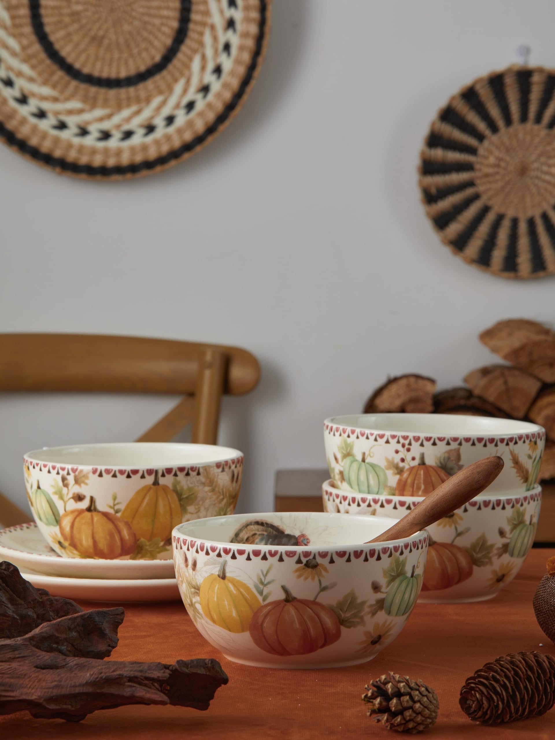 Bico Blessing Season 26oz Ceramic Cereal Bowls, Set of 4, for Pasta, Salad, Cereal, Soup & Microwave & Dishwasher Safe