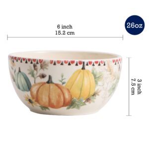 Bico Blessing Season 26oz Ceramic Cereal Bowls, Set of 4, for Pasta, Salad, Cereal, Soup & Microwave & Dishwasher Safe