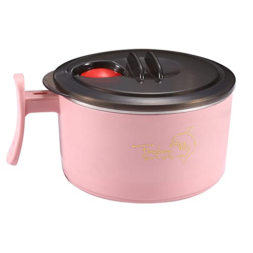 QINJENEY Ramen Bowl Ramen Cooker Large Bowls Soup Mug with Lid and Handle Can Be Used For Heating On Induction Cooker，Instant Noodles Bowl with Phone Holder for College Dorm Room 44OZ Pink