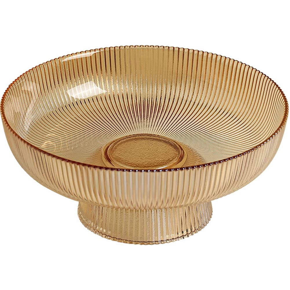 Kelendle Glass Footed Bowl Round Pedestal Bowl Clear Fruit Bowl Decorative Serving Dish Dessert Display Stand Snacks Nuts Plate for Kitchen Counter Centerpiece Table Decor Amber 10.2inch