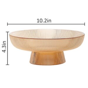 Kelendle Glass Footed Bowl Round Pedestal Bowl Clear Fruit Bowl Decorative Serving Dish Dessert Display Stand Snacks Nuts Plate for Kitchen Counter Centerpiece Table Decor Amber 10.2inch