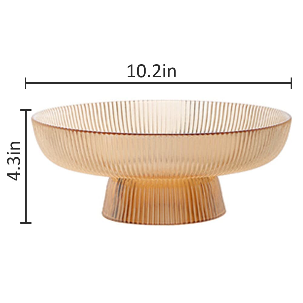 Kelendle Glass Footed Bowl Round Pedestal Bowl Clear Fruit Bowl Decorative Serving Dish Dessert Display Stand Snacks Nuts Plate for Kitchen Counter Centerpiece Table Decor Amber 10.2inch