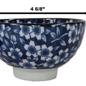 Ebros Gift Made in Japan Ming Style Blue And White Summer Floral Blossom Design 12oz Rice Soup Cereal Porcelain Bowls Set of 4 Home Decor Zen Asian Fusion Accent Housewarming Birthday Gifts Bowl Set